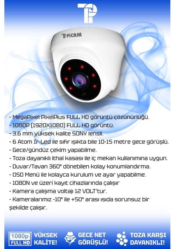 Picam 2 Kameralı Dome 2 İç Kamera Set Hdd'siz Full Hd Gece Görüşlü ...