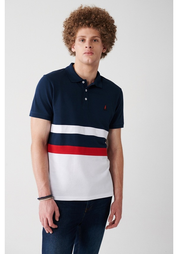 Avva Erkek Lacivertvert Marine Baskılı Standart Fit Normal Kesim Polo ...