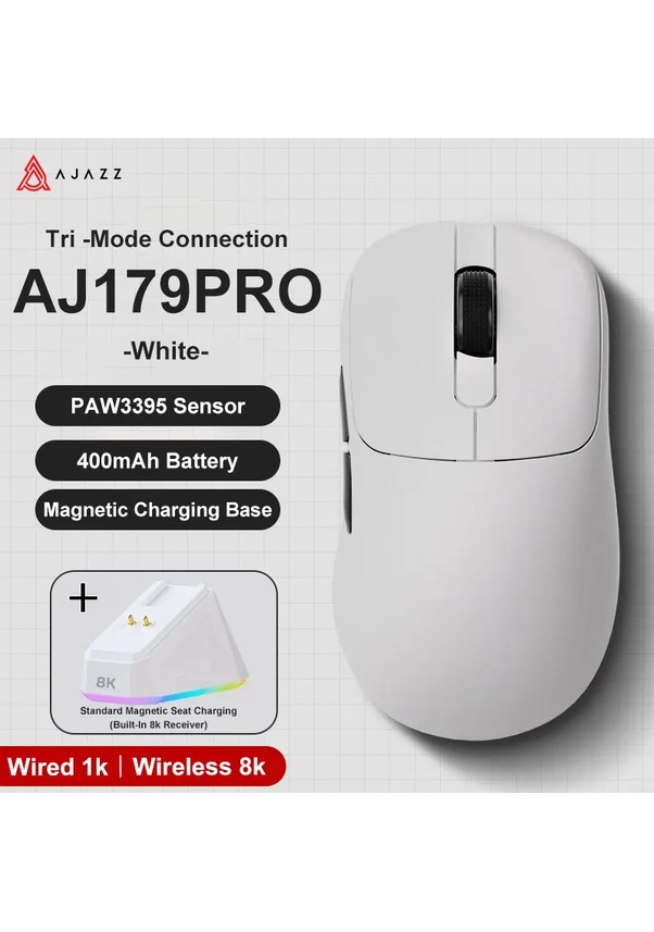 Aj179 Pro Kablosuz 3 Modlu 8k-26.000dpı Oyuncu Mouse Beyaz Beyaz ...