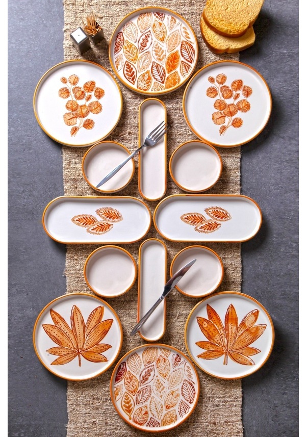 Nandy Home Handmade Kahve Yaprak 14 Parça 6 Kişilik Kahvaltı Takımı ...