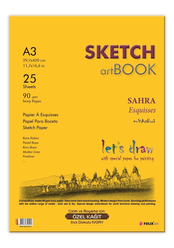 Sketchbook Sahra A3 Tutkallı 90 gr. IVORY 25 yaprak Eskiz Defteri ...