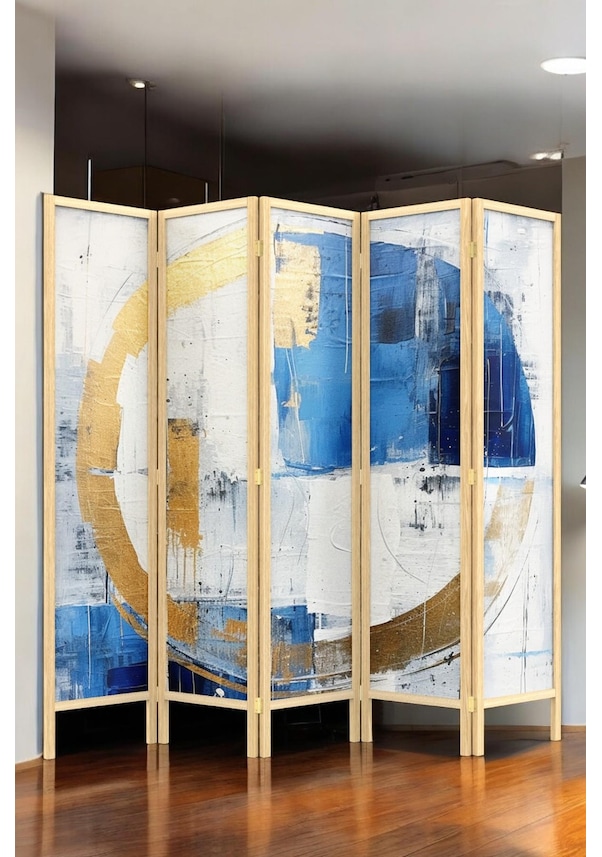 Doğal Ahşap Soyut 5 Kanat Paravan Seperatör Oda Bölme Fp-224128 ...