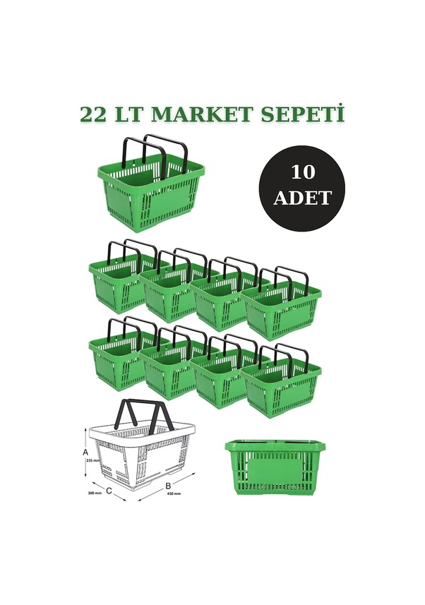 10 adet 22Litre Market ve Alışveriş Sepeti, Saplı Market Sepeti Y ...