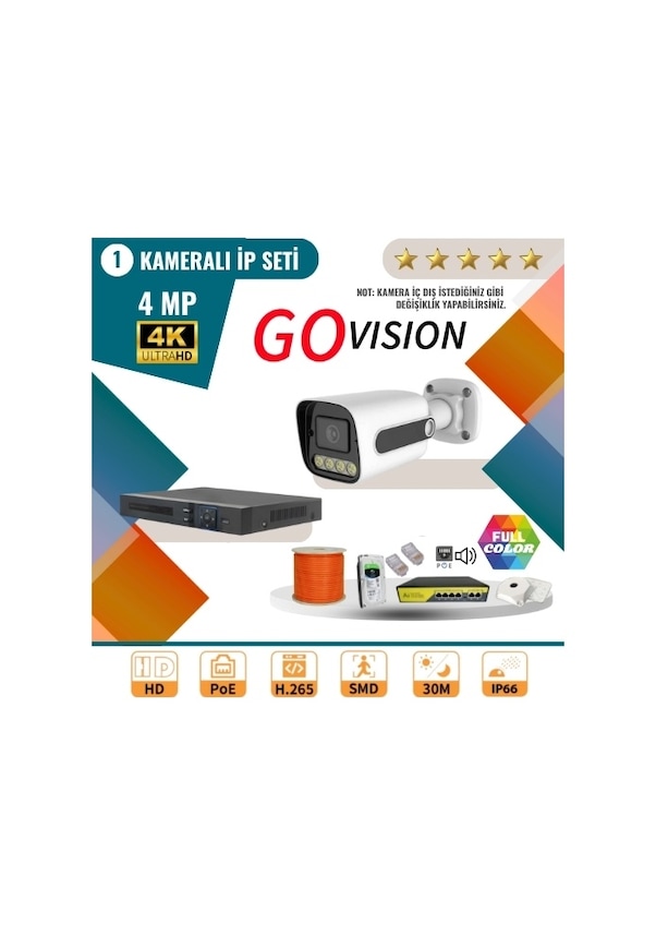 Go Vision 1'li 4mp 4k Ultra Hd Ip Güvenlik Kamera Seti Gece Görüşlü ...