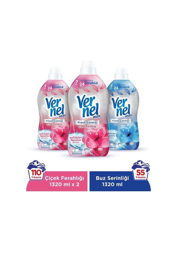Vernel Max Konsantre Çamaşır Yumuşatıcısı Çiçek Ferahlığı 2 x 1320 ML ...