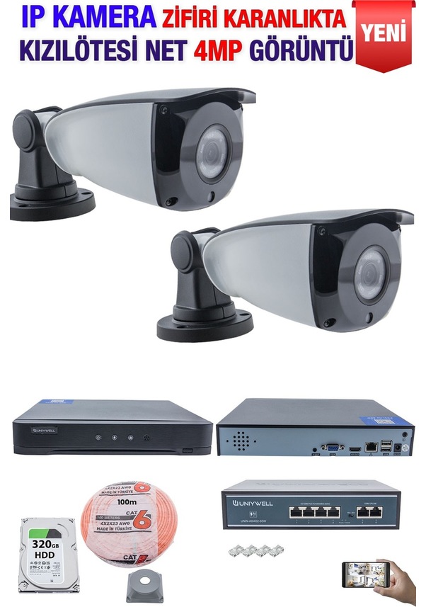 Ip Kamera Seti - 2 Ip Kamera - 10 Kanal Nvr - 4 Port Poe Switch, 320 Gb ...