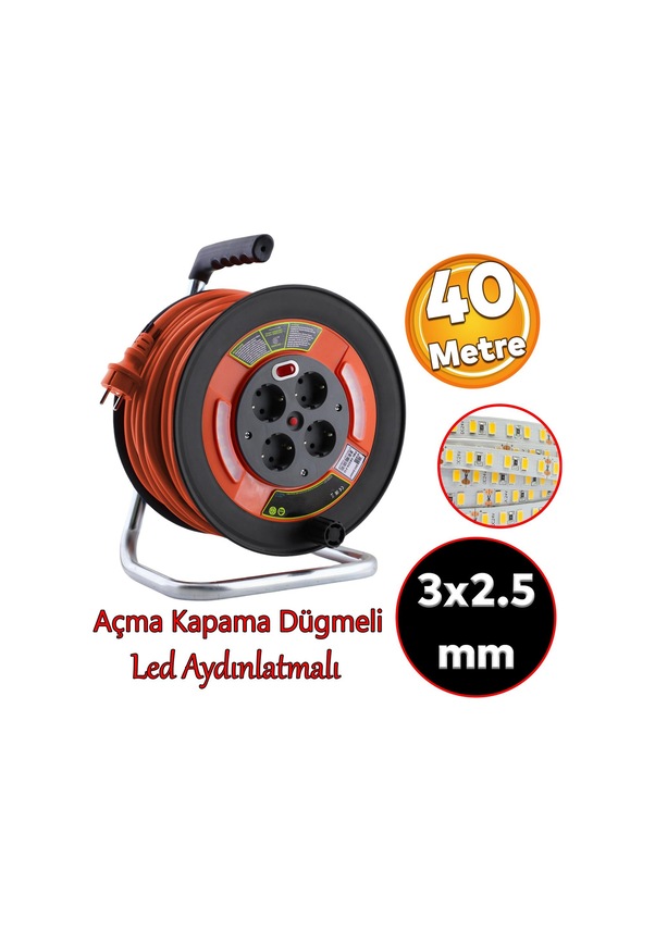 Plastik Makaralı Seyyar Cca Kablo 4 Prizli Monofaze Uzatma Kablosu 3x2.5 Mm Ttr Kablo 40 Metre ...