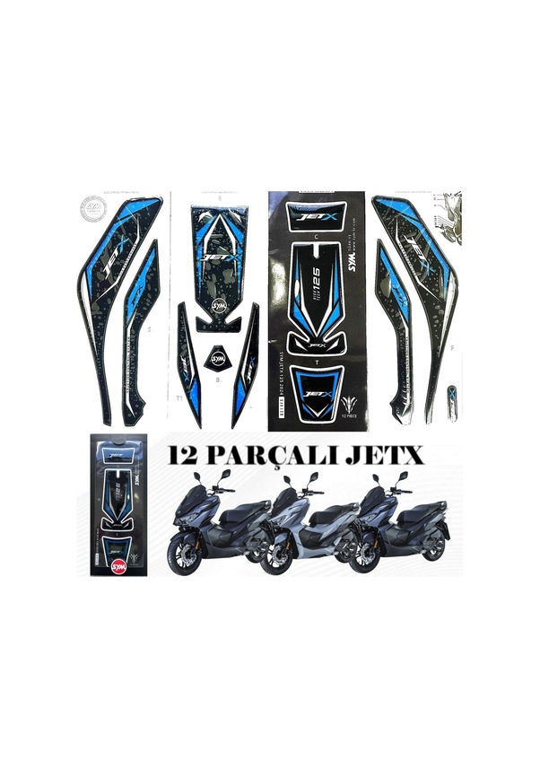 Sym_Jetx 125 Cc_Sticker Tank Ped_12 Parçali_Mavi Fiyatları ve Özellikleri