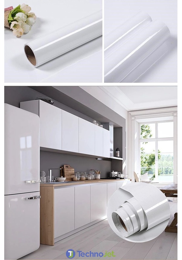 Technojet Kendinden Yapışkanlı Parlak Simli Beyaz Mutfak Banyo Tezgah Masa Kaplama (60cmx100cm ...