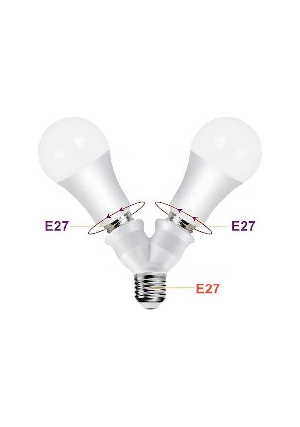E27 to 2x E27 Duy Çoklayıcı Adaptör (E27 duyda 2 adet E27 Ampul ...