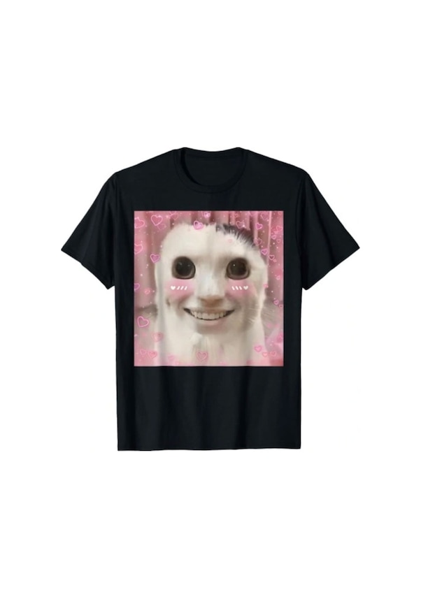 Goofy Ahh Cat Meme Dank Cursed Weirdcore Komik Dank Meme Tişörtü SIYAH ...