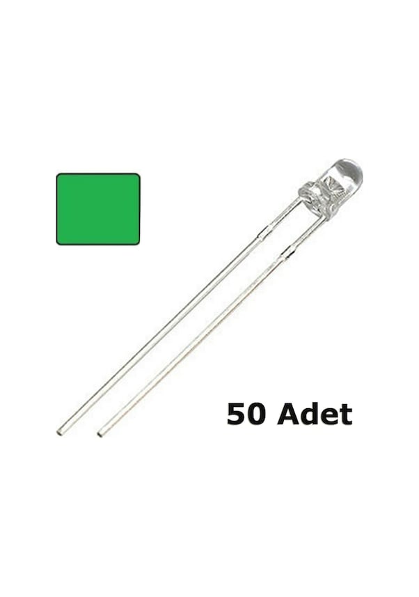 3mm Şeffaf Yeşil Led - 4000-5000 mcd - 50 Adet Fiyatları ve Özellikleri