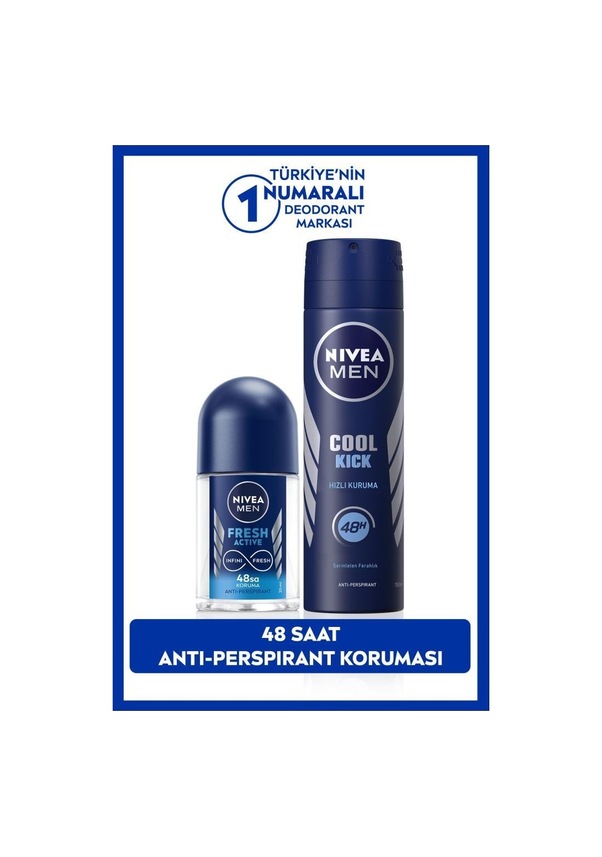Nivea Cool Kick Erkek Sprey Deodorant 150 ML + Fresh Active Erkek Roll ...
