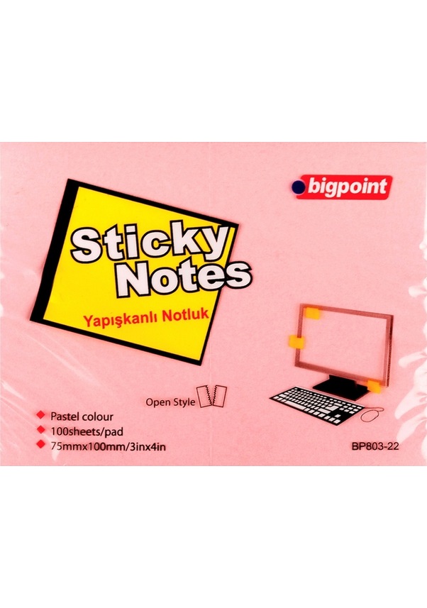 Bigpoint Yapışkanlı Not Kağıdı 75x100 Pembe Bp803-22 Fiyatları ve ...