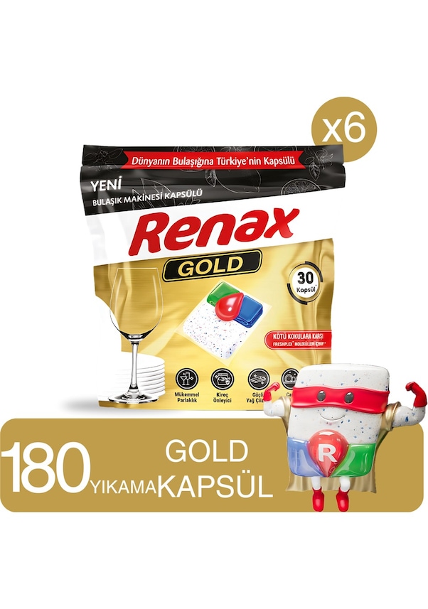 Renax Gold Hepsi Bir Arada Bulaşık Makinesi Kapsülü 6 x 30 Tablet ...