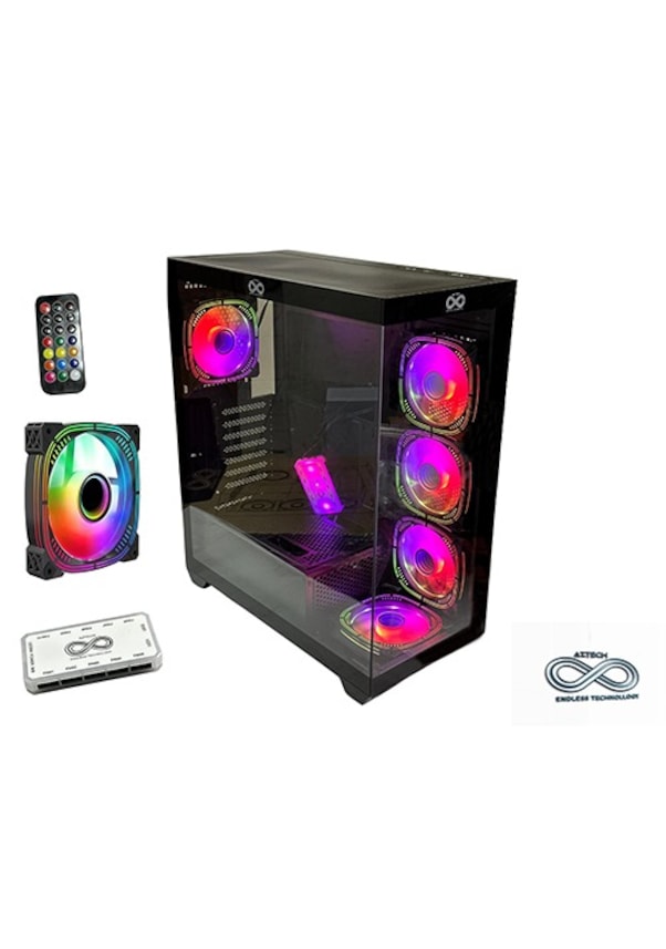 Aztech AZT101 B 5 X RGB Fan Akvaryum ATX Oyuncu Bilgisayar Kasası ...