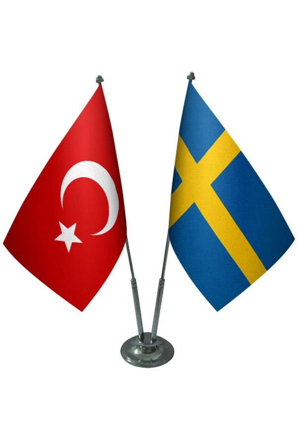 Masa Üstü İsveç Bayrağı Türk Bayrağı İkili Krom Direk Masa Bayrak ...