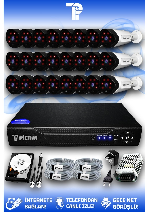 Picam 24 Kameralı Uzay 24 Dış Kamera Set 100 Gb Hdd Full Hd Gece ...
