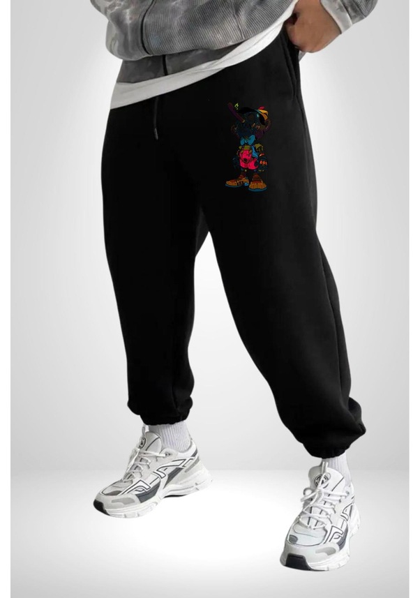 Robot Pinokyo Çizgi Film Karakter 3 İplik Erkek Baskılı Siyah Eşofman ...