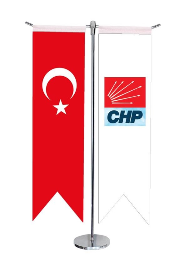 Masa Üstü Kırlangıç Chp + Türk Bayrağı + Krom T Direk Masa Bayrak ...