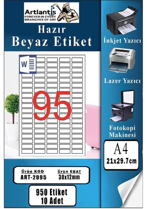 A4 Hazır Etiket 30x12 Mm 10 Sayfa 1 Paket 95 Li Kendinden Yapışkanlı ...