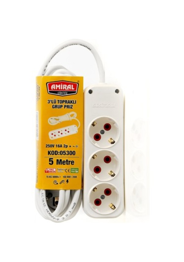 Amiral 3'lü Üçlü Topraklı Grup Priz Uzatma Kablosu 5 Metre Fiyatları ve ...