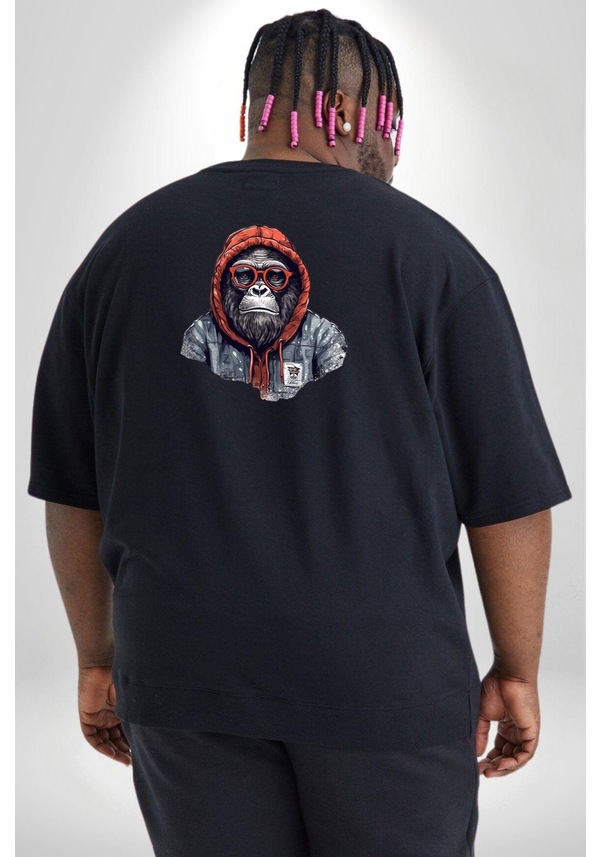 Siyah Gözlük Çeket Maymun Büyük Beden Siyah Tişört Kadın Erkek Ünisex ...