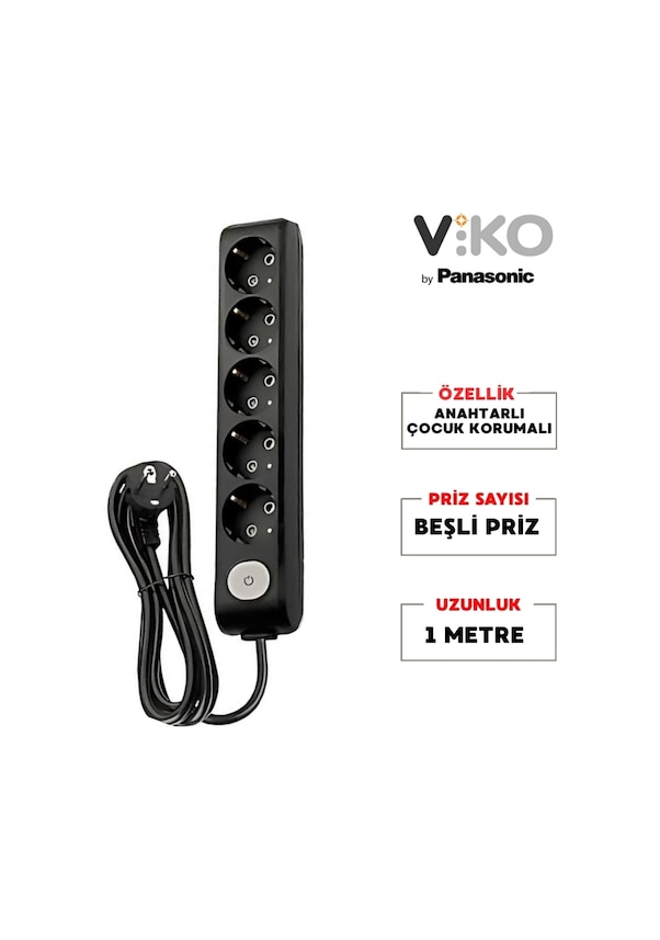 Viko Beşli Grup Priz, Anahtarlı Topraklı - Çocuk Korumalı Çoğaltıcı ...