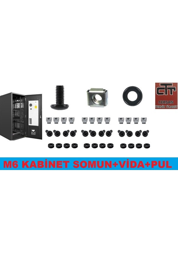 Kabinet Somunu Rack Kabin-Server Kafes Somun+Siyah Vida+Siyah Pul 100 ...