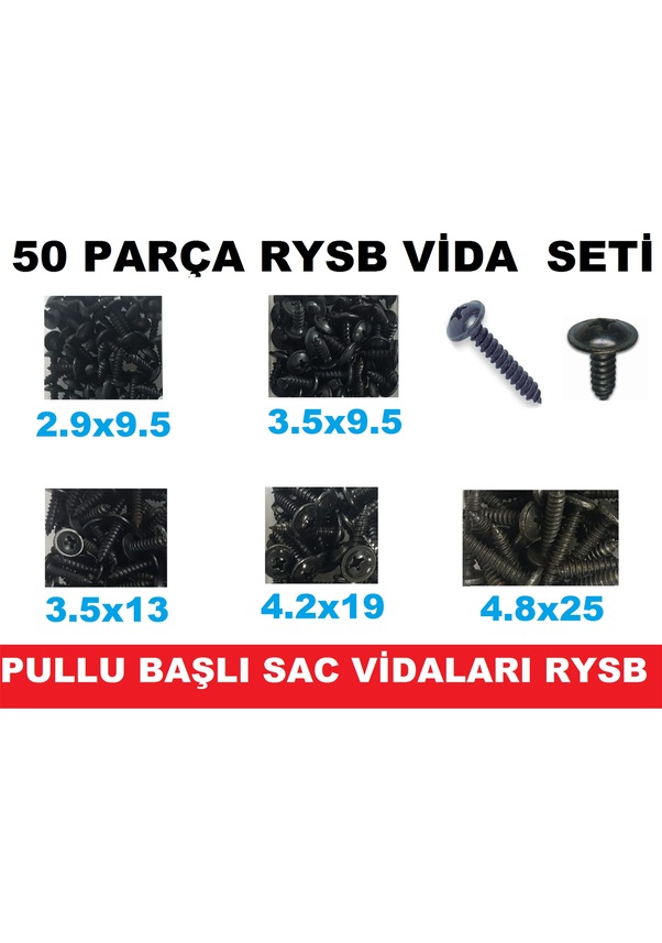 Sac Vidası Rysb Pullu Başlı VİDA SETİ 50 PARÇA Fiyatları ve Özellikleri