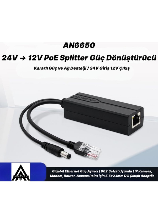 An6650 Poe Splitter Adaptör 24v To 12v Gigabit Ethernet Ip Kamera Nvr ...