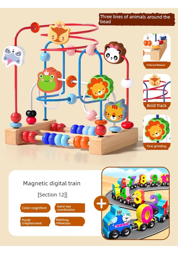 Montessori Ahşap Boncuk Labirenti Oyuncak Seti - 2'li Set 3 Hatlı ...