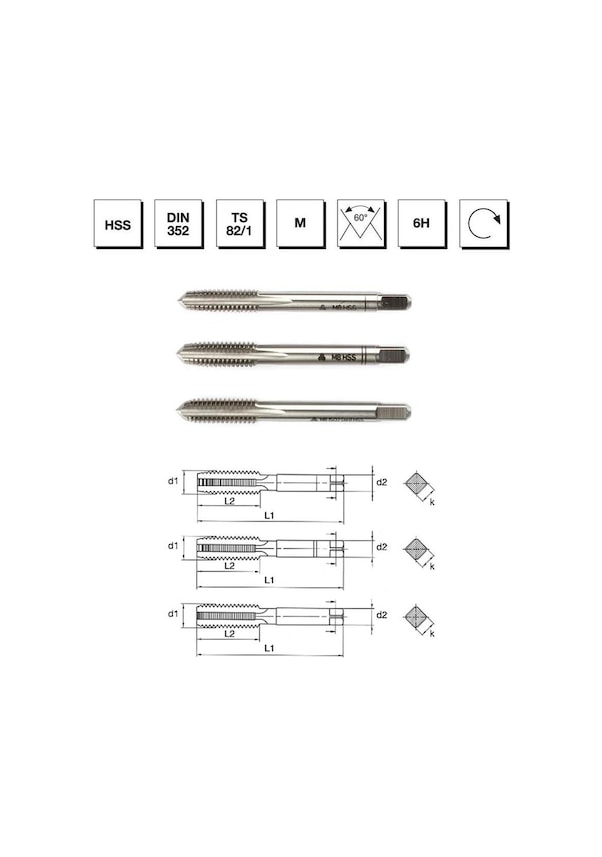 Mte Makina Takım M4 Hss Dın 352 Metrik Normal Vidalı 3'lü Takım Kılavuzu El Kılavuzu ...