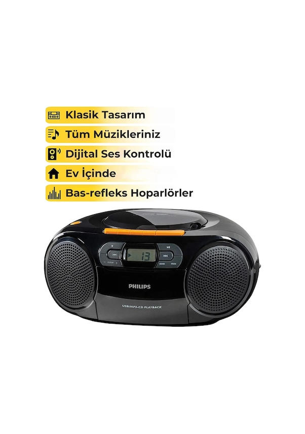 Philips AZ328/37 MP3 CD Kaset Radyo Flash Bellek Çalar Müzik Seti ...