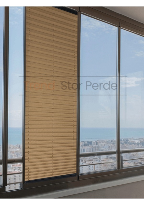 Bronz Plise Katlanır Cam Balkon Perdesi - Ofis Perdesi - Salon Perdesi ...