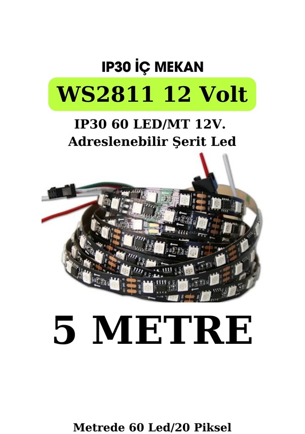 Ws2811 Ip30 Adreslenebilir Argb Piksel Şerit Led / 12volt /5 Mt ...