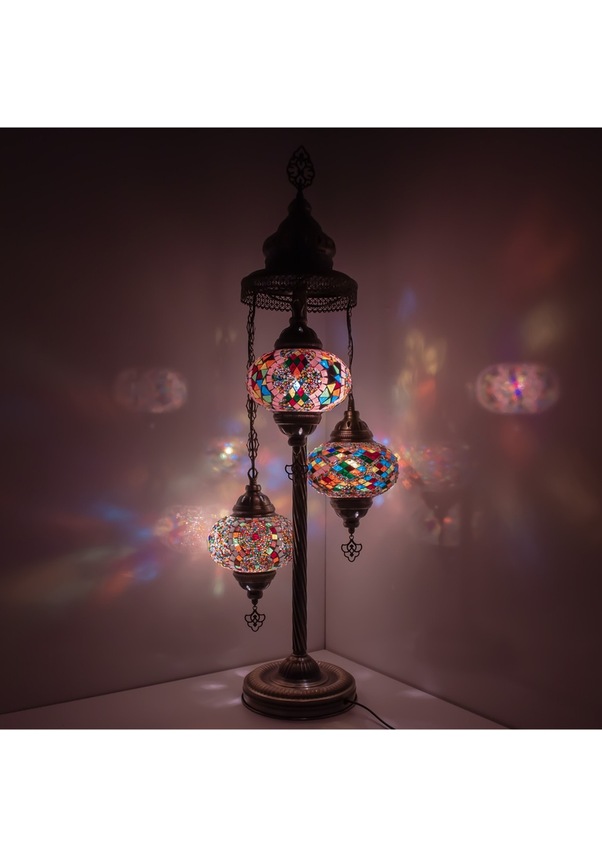 Osmanlı Fas El Yapımı Mozaik Lambader, Eskitme Ayaklı Köşe Lambası ...