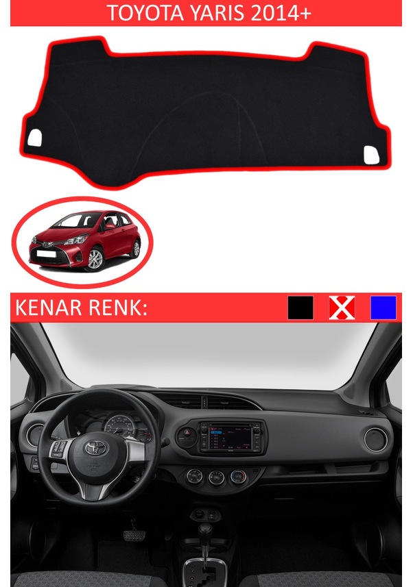 808 Group Toyota Yaris 2014 + İçin Uygun Torpido Koruma Halısı Siyah ...