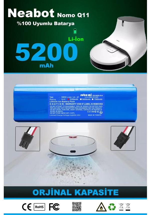 Neobot Nomo Q11 Uyumlu Li-ion - 5200.mah. Robot Süpürge Pili Fiyatları ve Özellikleri