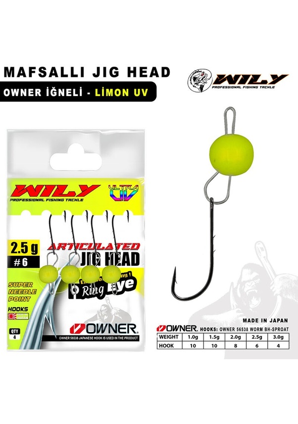 Wily Jig Head Mafsallı Owner İğneli - Limon Fiyatları ve Özellikleri
