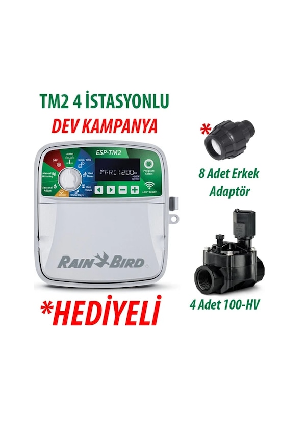 Rain Bird Tm2-4 İstasyonlu Kontrol Ünit. Ve 4adet 100hv Vana Seti ...