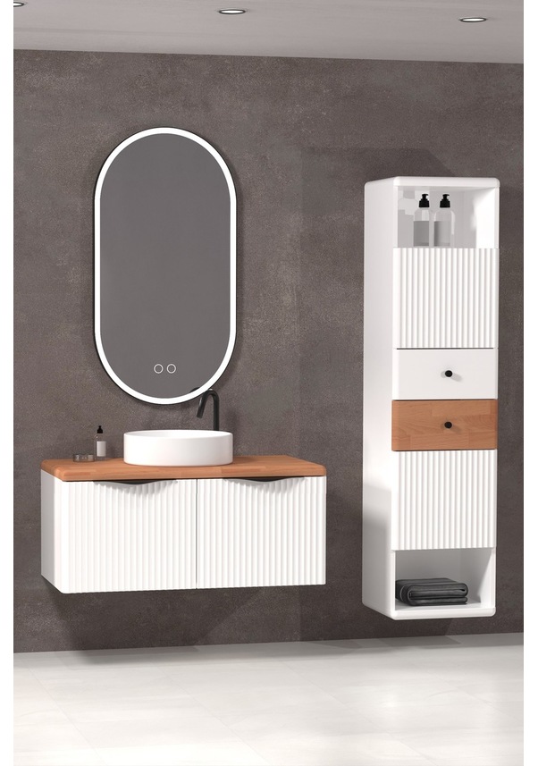 Belissimo 100 Cm Beyaz Lavabolu Banyo Dolabi - Beyaz / Kayin (Boy Dolap ...