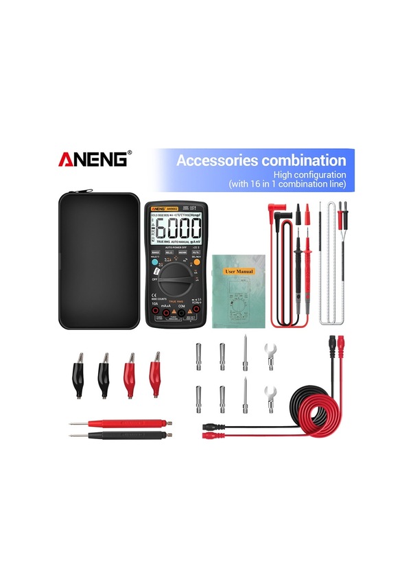An9002 Siyah Profesyonel-aneng An9002 Dijital True Rms Profesyonel 6000 Sayım Bl Multimetro Ac ...