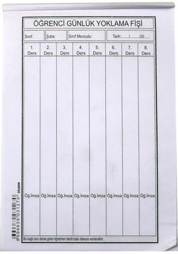 Dilman Yoklama Fişi 8 Ders Fiyatları ve Özellikleri