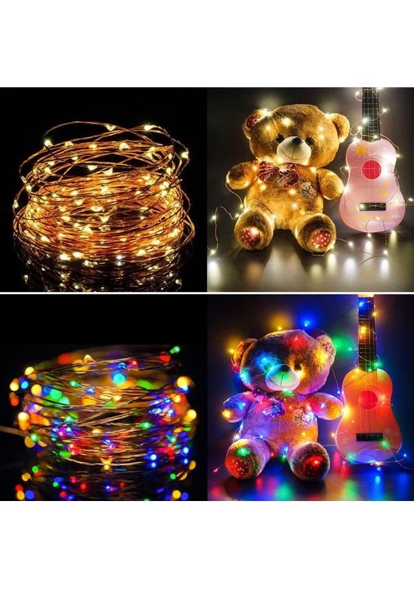 100 Ledli 10 Metre Pilli Renkli V Sarı Peri Led Dekoratif Aydınlatma 8
