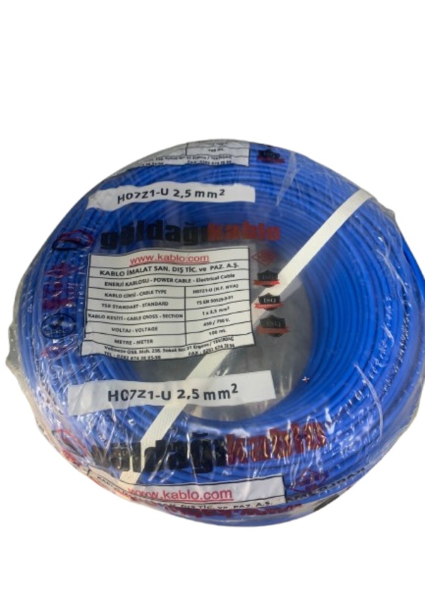 2.5 Nya Kablo Halojen Free %100 Bakır Mavi 100 Metre Fiyatları ve Özellikleri