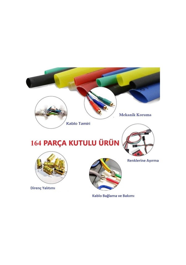 164 Parça Kablo Makaron Seti Isıya Dayanıklı Kalo Koruyucu Kablo N11 ...
