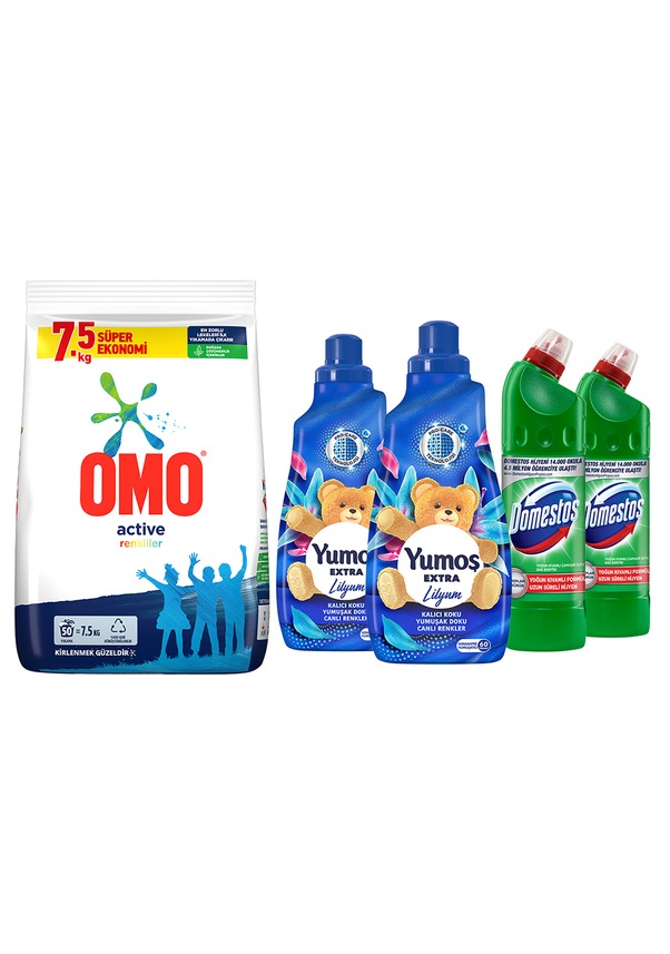 Domestos Çamaşır Suyu 2 x 750 ML + Omo Toz Detarjan 7500 G + Yumoş ...