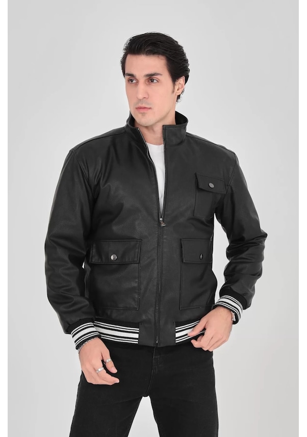 Erkek Fermuarlı İçten Elyaf Ve Astarlı Suni Deri Ceket - Siyah 001 ...