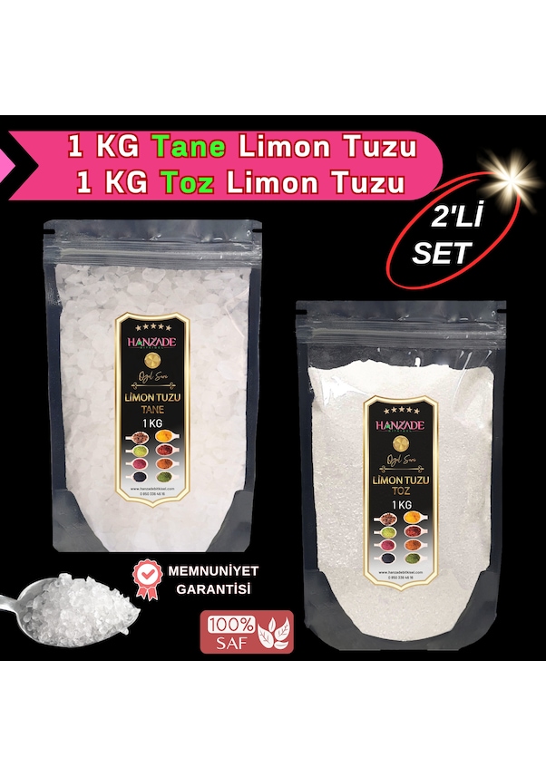Hanzade Bitkisel Limon Tuzu Tane 1 KG + Limon Tuzu Toz 1 KG Fiyatları ve Özellikleri
